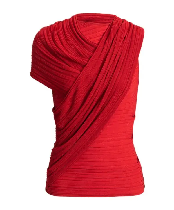 Balmain Sleeveless Asymmetrical Viscose Top - Red