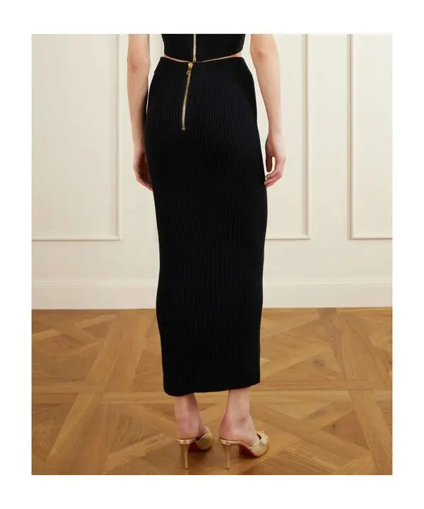 Balmain Ribbed Knit Midi Skirt
