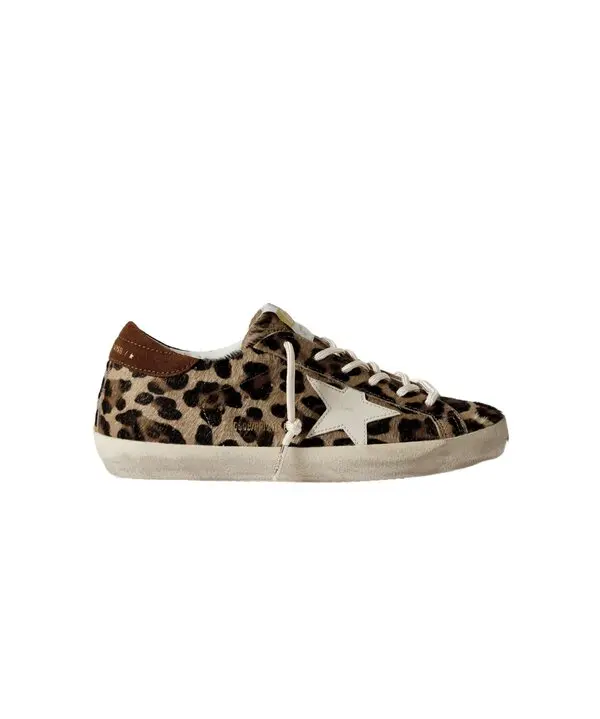 GOLDEN GOOSE Round Toe Low Top Leopard Print Sneakers - Brown