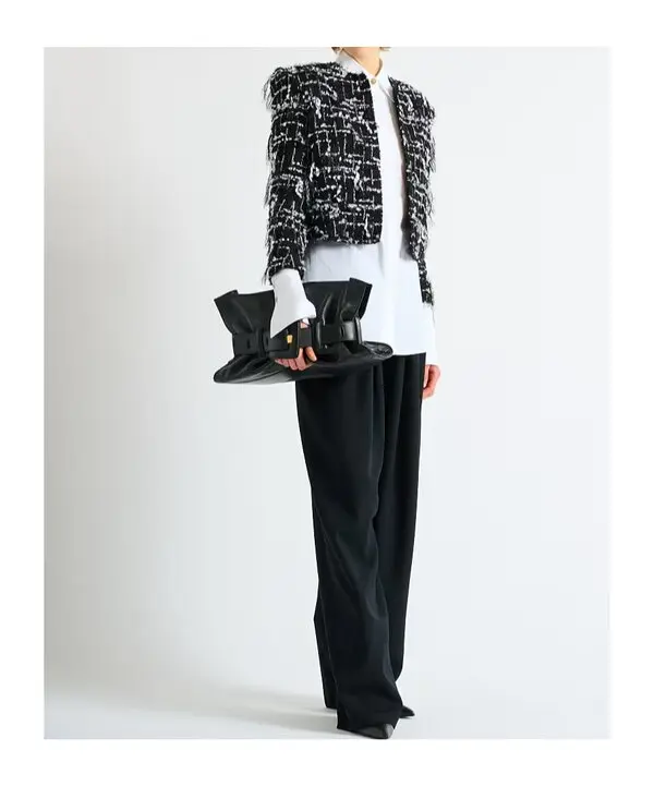 Balmain Cropped Jacket In Fringed Tweed