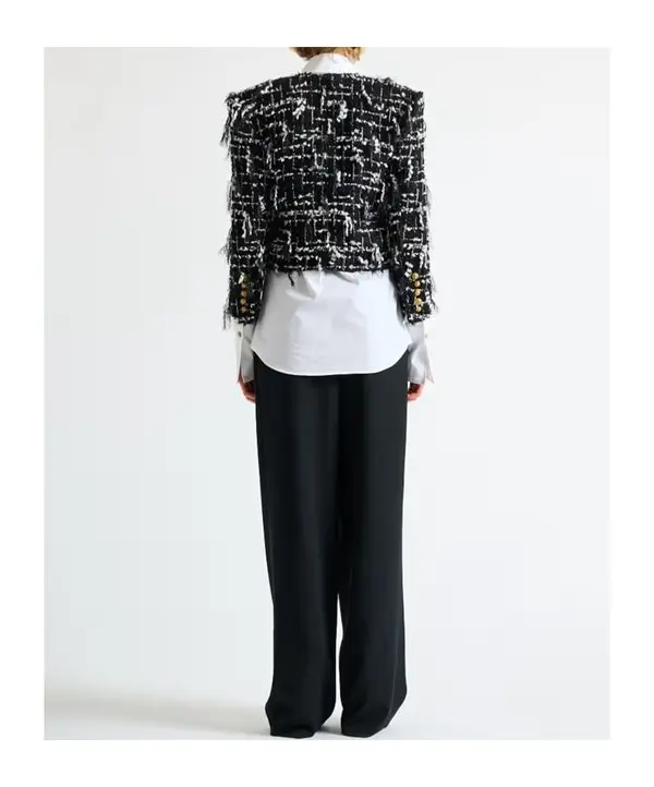 Balmain Cropped Jacket In Fringed Tweed