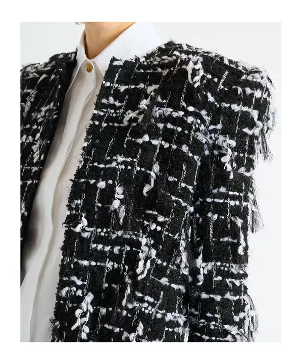 Balmain Cropped Jacket In Fringed Tweed