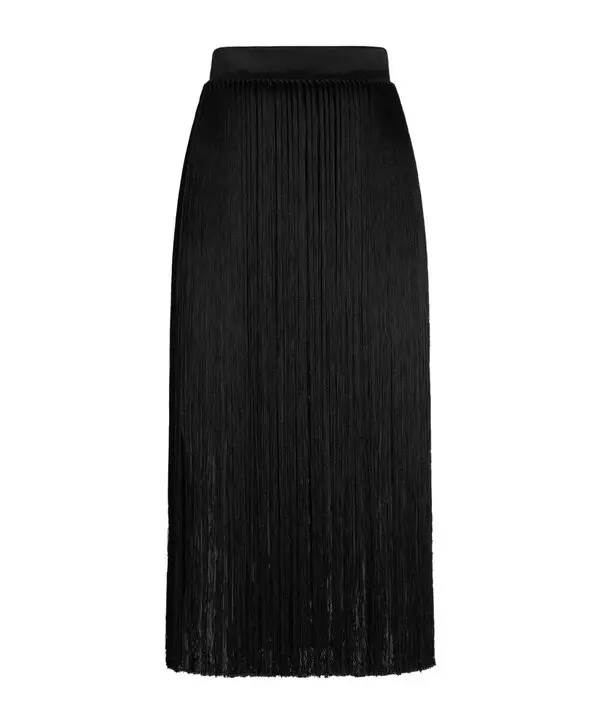 Dolce & Gabbana Long Fringed Skirt In Satin - Black