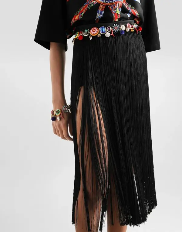 Dolce & Gabbana Long Fringed Satin Skirt