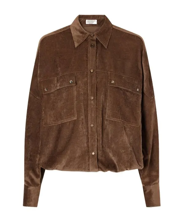 Brunello Cucinelli Corduroy Shirt With Drawstring Hem - Brown