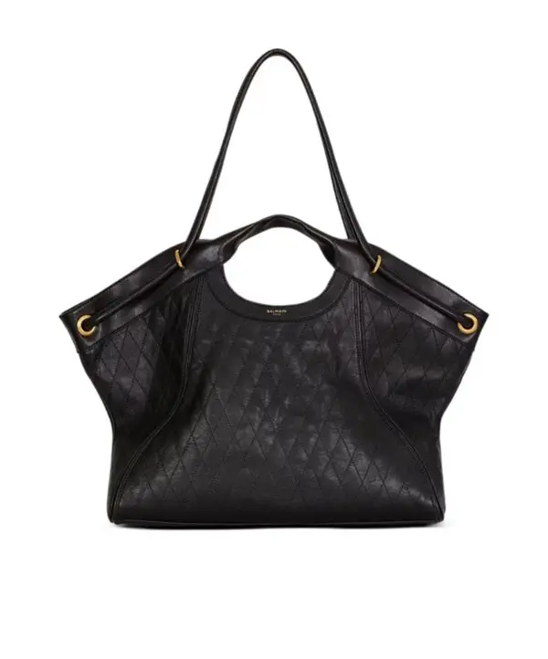Balmain Large Tote In Topstitched Leather