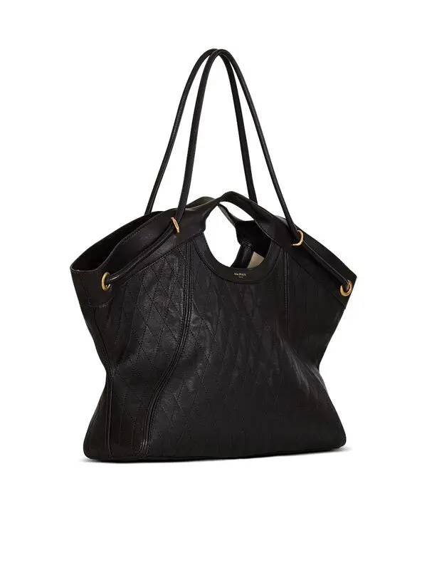 Balmain Large Tote In Topstitched Leather