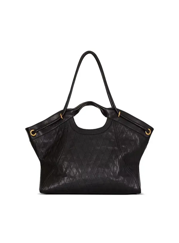 Balmain Large Tote In Topstitched Leather
