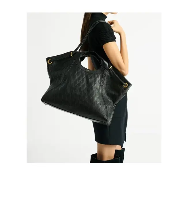 Balmain Large Tote In Topstitched Leather