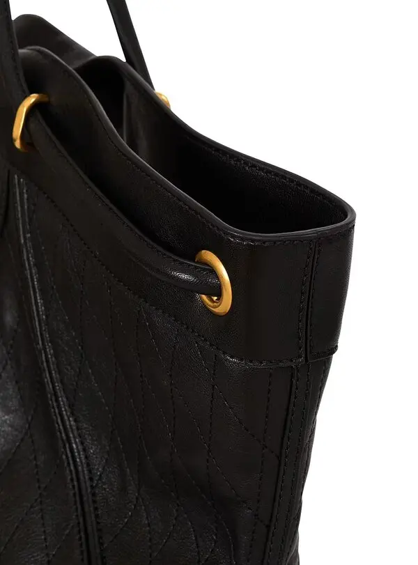 Balmain Large Tote In Topstitched Leather