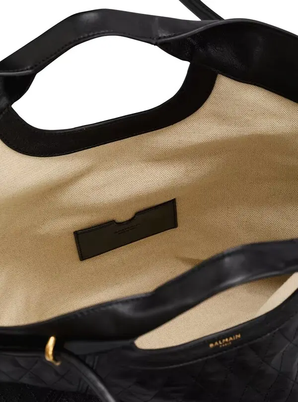 Balmain Large Tote In Topstitched Leather