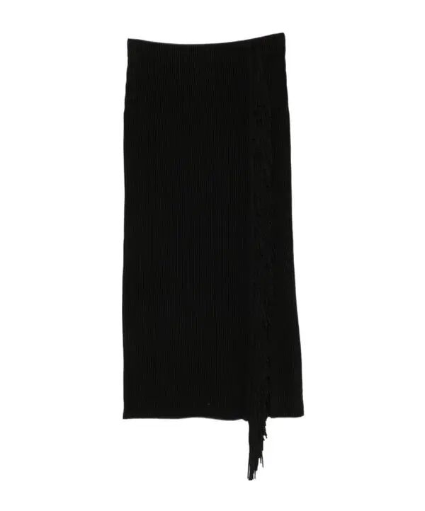 Emporio Armani Ribbed Midi Skirt With Fringe Detail