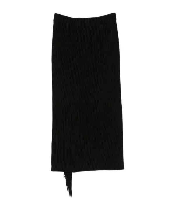 Emporio Armani Ribbed Midi Skirt With Fringe Detail