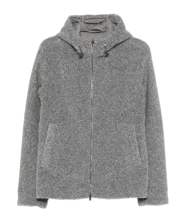 Herno Hooded Bouclé-effect Coat - Gray