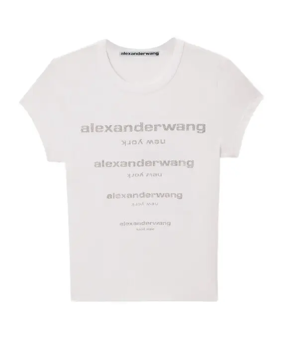 Alexander Wang Crystal Gradient Logo Fitted Tee - White