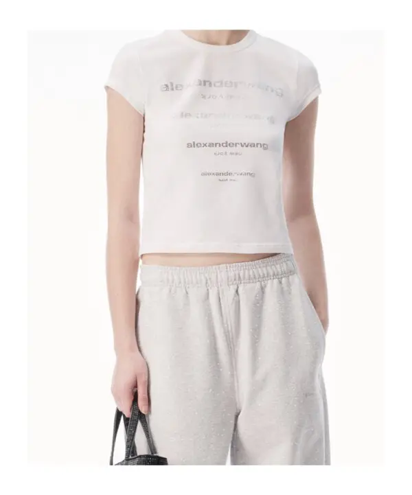 Alexander Wang Crystal Gradient Logo Fitted Tee