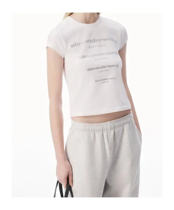 Alexander Wang Crystal Gradient Logo Fitted Tee