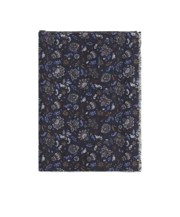 Kiton Paisley Floral-print Frayed Scarf - Blue