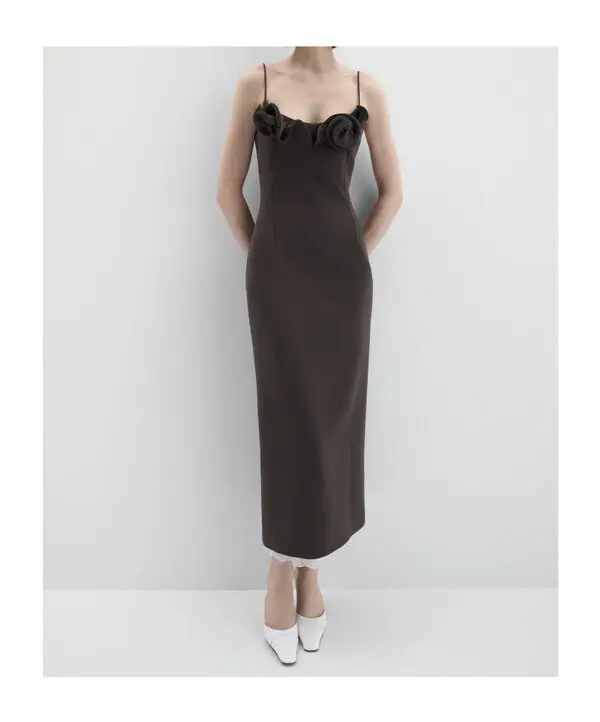 Magda Butrym Floral Applique Strap Midi Dress - Brown