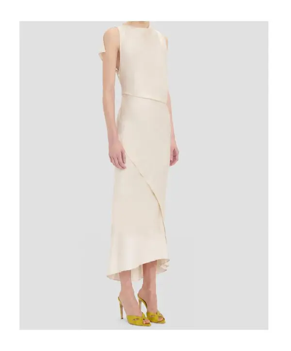 Victoria Beckham Sleeveless Draped Asymmetric Midi Dress - Nude