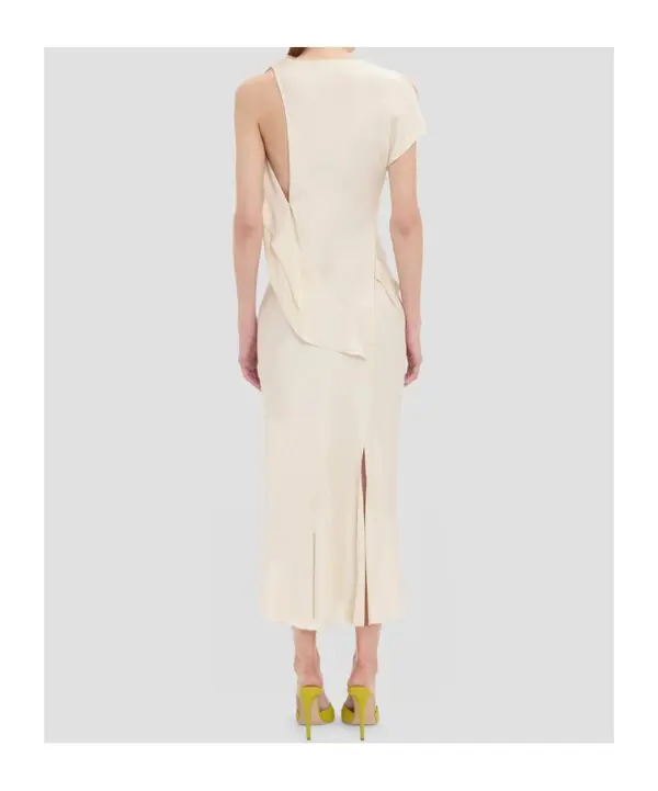 Victoria Beckham Sleeveless Draped Asymmetric Midi Dress - Nude