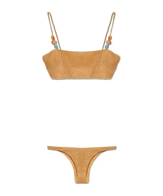 Oseree Two-piece Set Of Spaghetti Strap Bikini Top And Swim Trunks - Gold