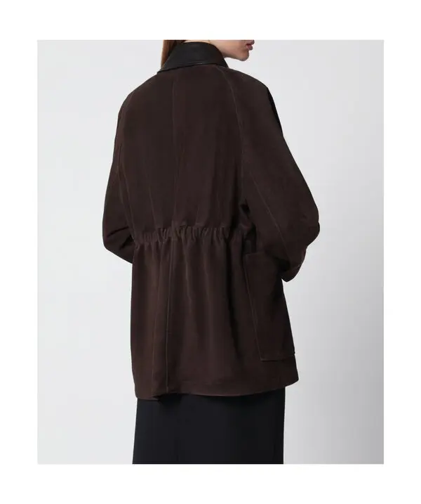 Nour Hammour Collared Suede Jacket With Leather Trim