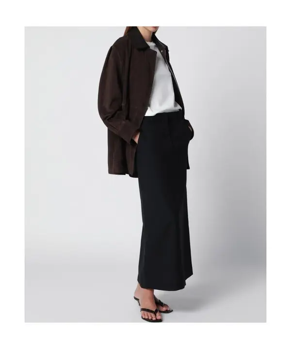 Nour Hammour Collared Suede Jacket With Leather Trim