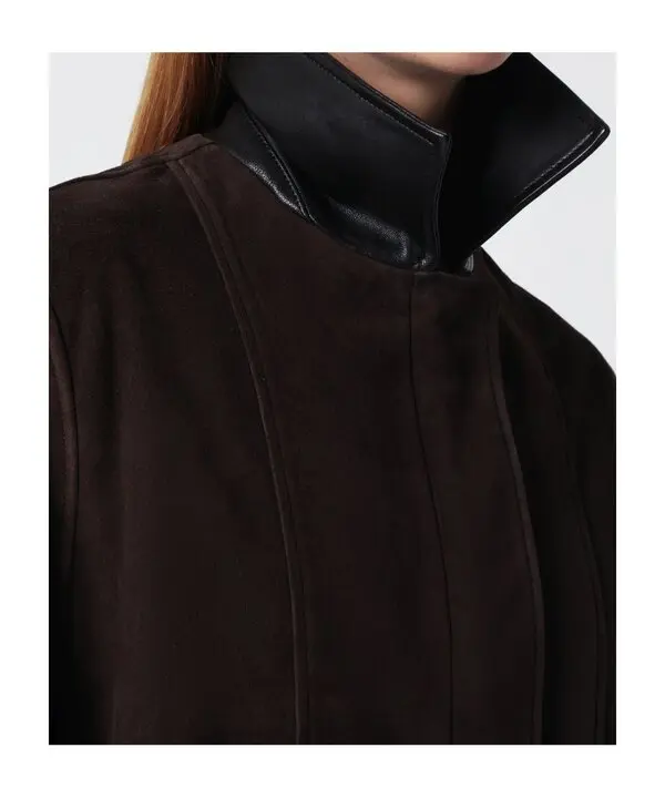 Nour Hammour Collared Suede Jacket With Leather Trim