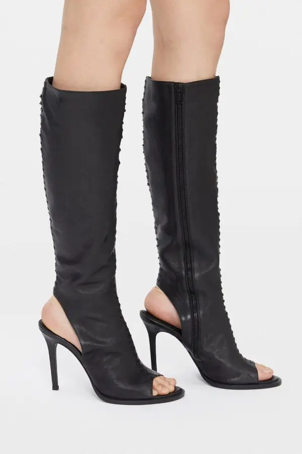 ANN DEMEULEMEESTER Seria Open-toe Stitched Leather Pumps