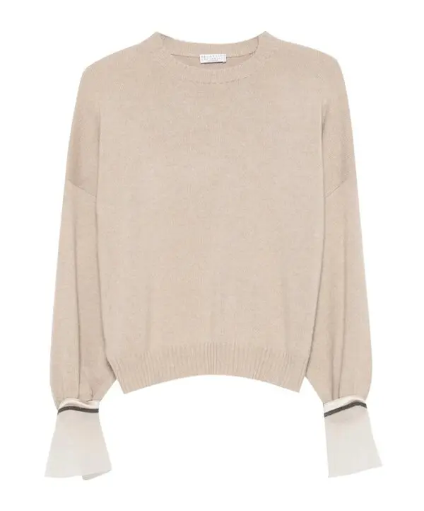 Brunello Cucinelli Monili-embellished Panelled-cuff Sweater - Beige
