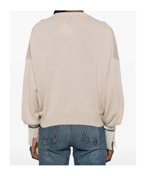 Brunello Cucinelli Monili-embellished Panelled-cuff Sweater