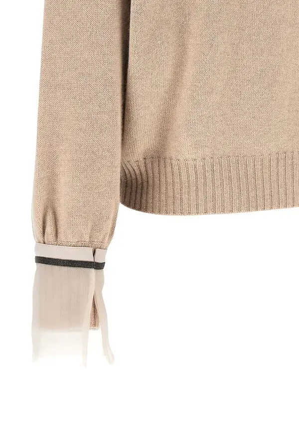 Brunello Cucinelli Monili Embellished Paneled Cuff Sweater