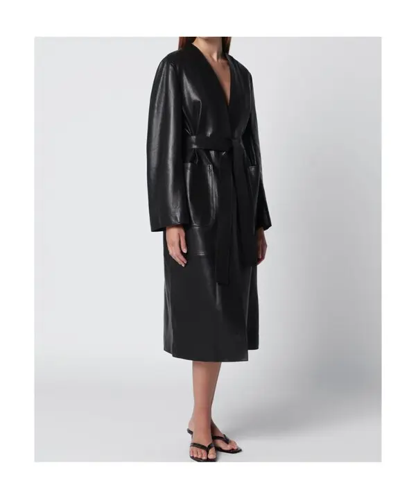 Nour Hammour Belted Leather Coat