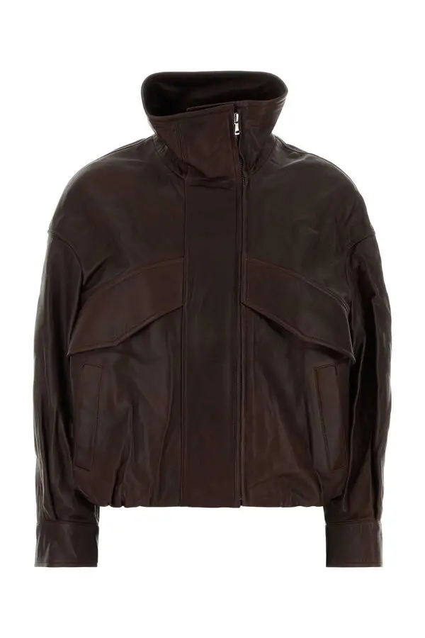 Nour Hammour Leather Bomber Jacket - Brown