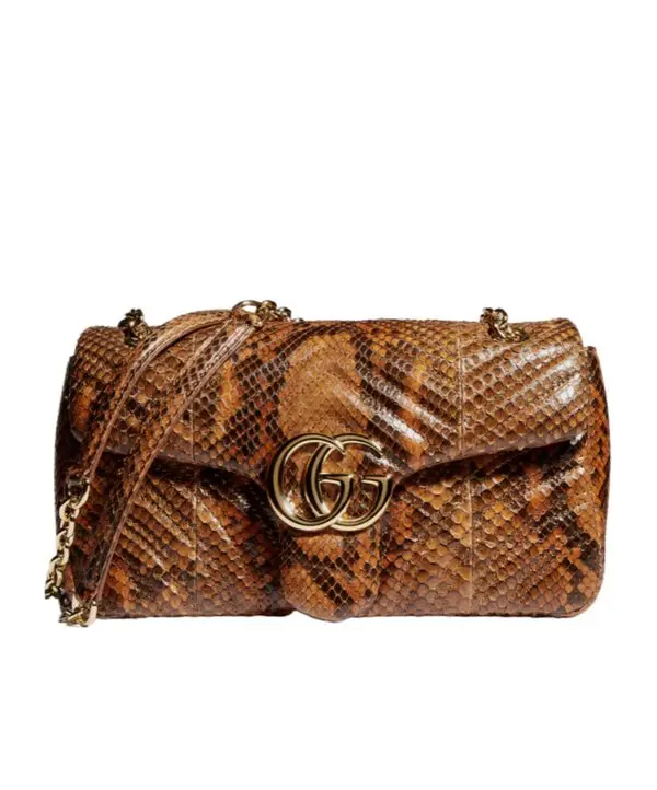 Gucci Gg Marmont Python Medium Shoulder Bag - Brown