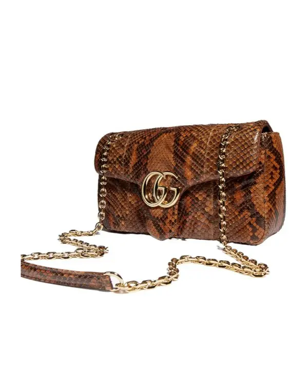 Gucci Gg Marmont Python Medium Shoulder Bag - Brown
