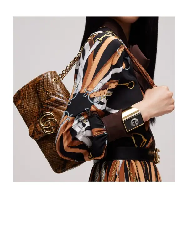Gucci Gg Marmont Python Medium Shoulder Bag - Brown