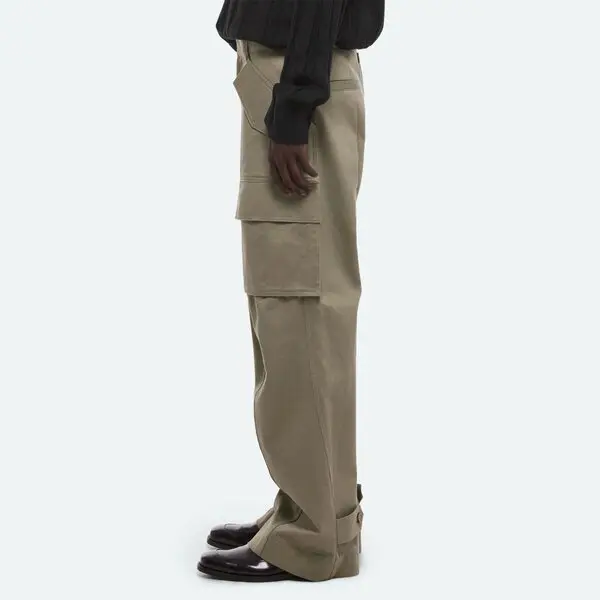 Helmut Lang Khaki Cargo Pants With Button Hem Detail