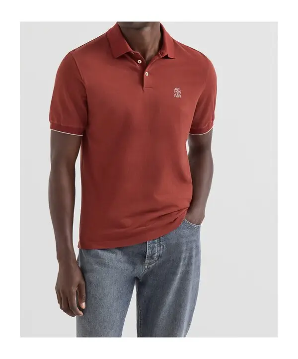 Brunello Cucinelli Cotton Piqué Polo Shirt With Logo - Red