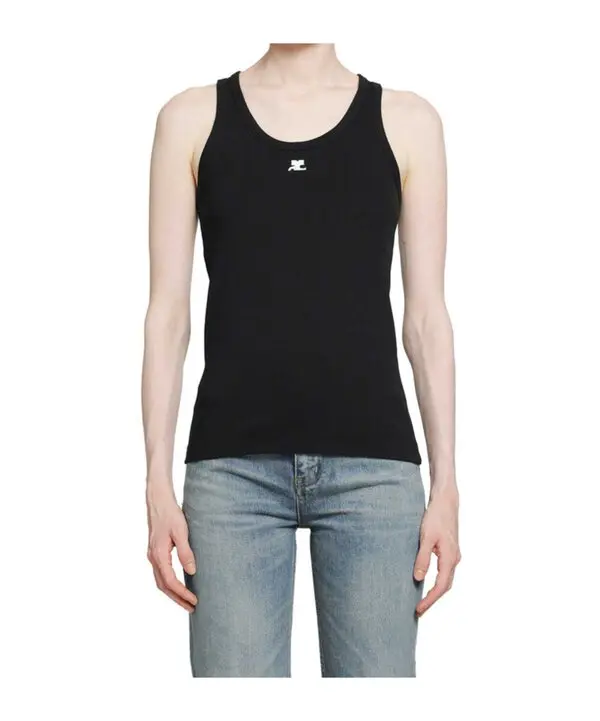 COURREGES Ribbed Cotton Logo Tank Top