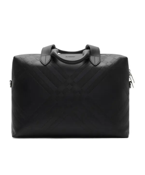 Burberry Checked Zip-around Briefcase - Black
