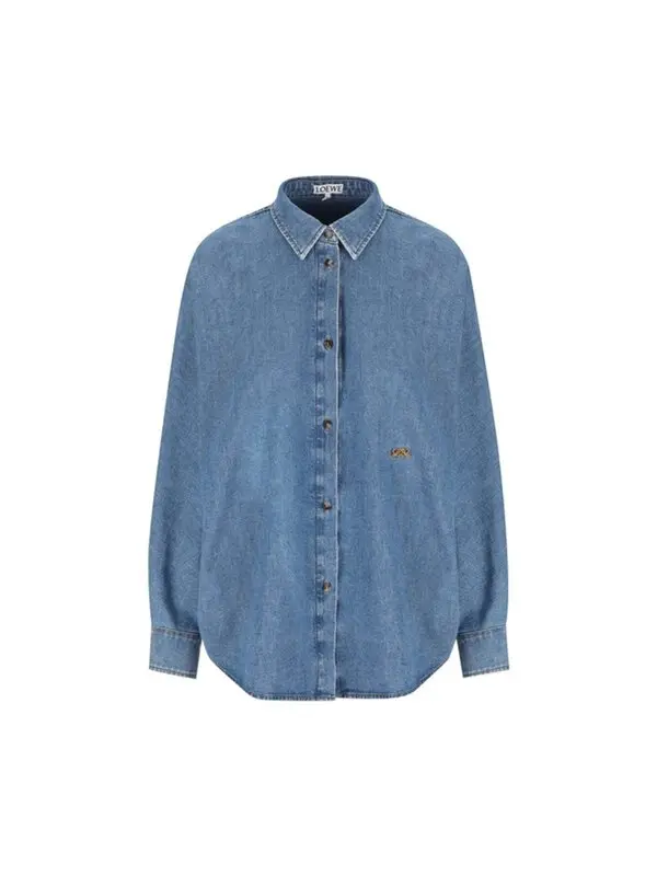 Loewe Relaxed Fit Embroidered Denim Shirt - Light Blue