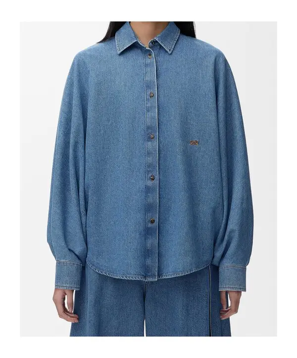 Loewe Relaxed Fit Embroidered Denim Shirt - Light Blue
