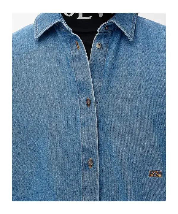 Loewe Relaxed Fit Embroidered Denim Shirt - Light Blue