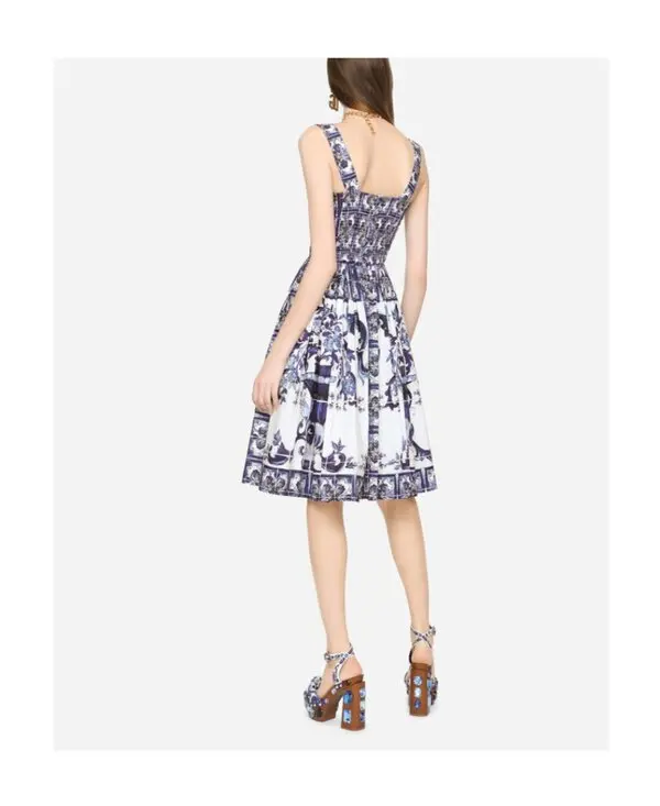 Dolce & Gabbana Majolica-print Cotton Poplin Midi Dress