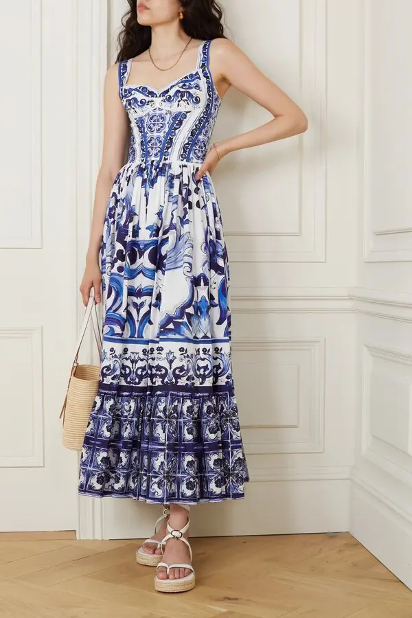Dolce & Gabbana Majolica-print Bustier Maxi Dress