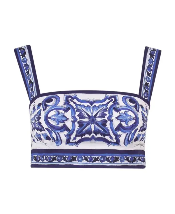 Dolce & Gabbana Majolica-print Square Neck Top - Blue