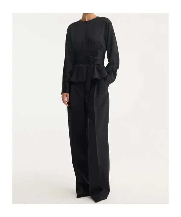 RÓHE Crew Neck Pleated Blouse