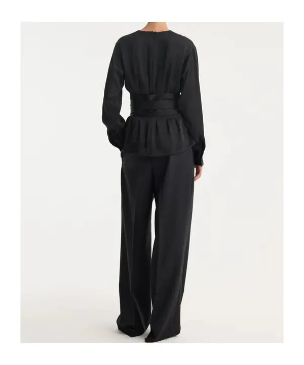 RÓHE Crew Neck Pleated Blouse
